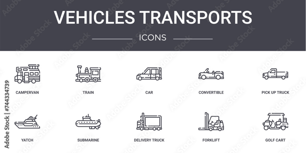 vehicles transports concept line icons set. contains icons usable for ...