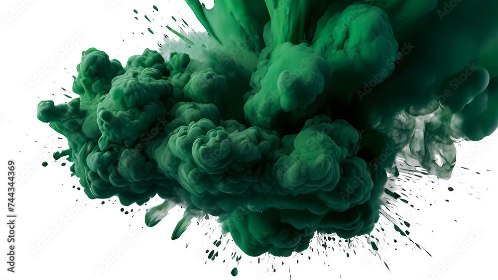 Green paint splash explosion smoke cloud isolated on transparent ...