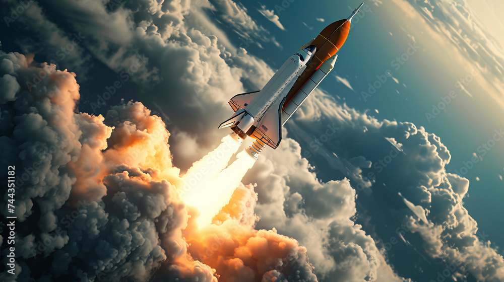 A hyper-realistic rendering of a space agency's rocket at liftoff ...