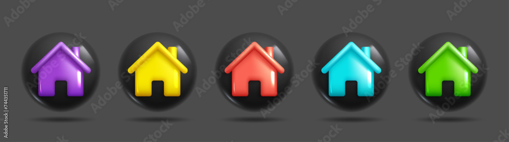 Vector illustrations of home button icons in different colours in dark ...