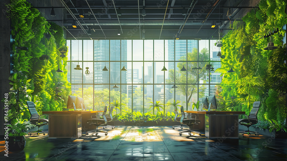 Green, sustainable and ecological office space with daily employee ...