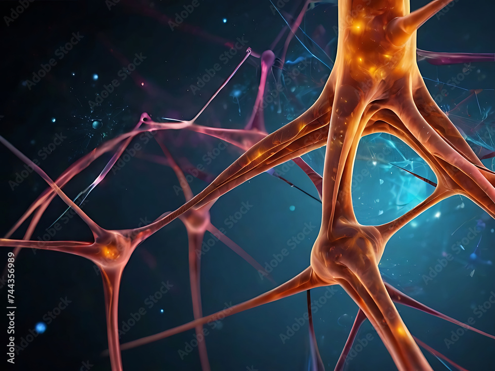 Closeup, design and brain neurons background for motion, neuroscience ...
