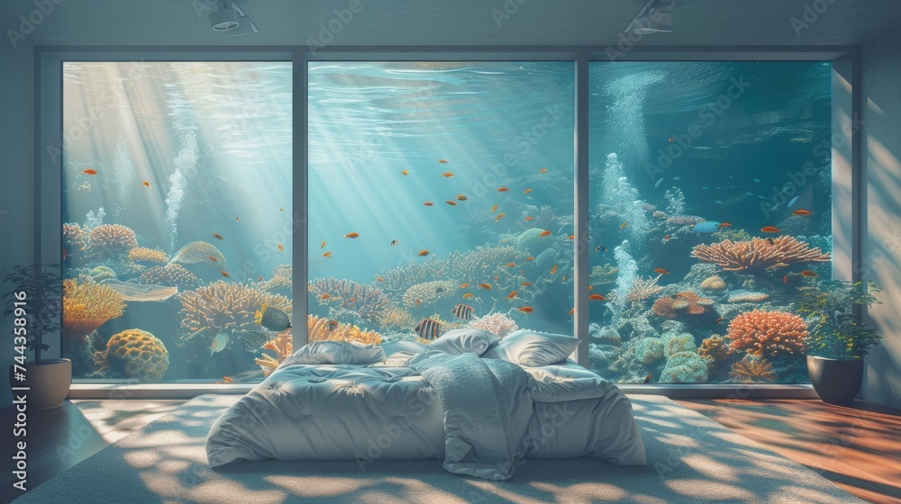 Submerged serenity: mesmerizing underwater house room reveals aquatic ...