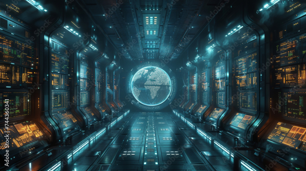 An expansive futuristic data center serves as the backbone of virtual ...