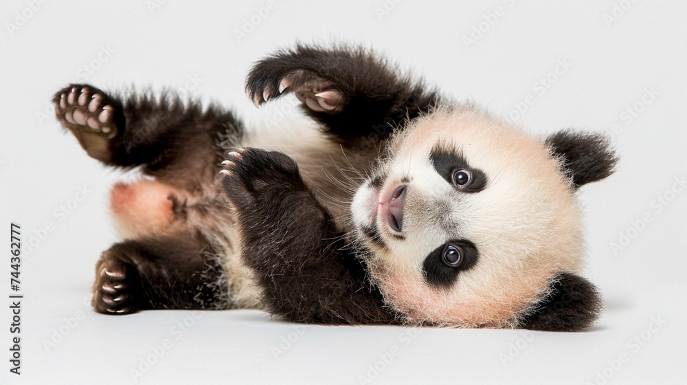 Mischievous Panda Cub, A playful baby panda cub rolling on its back ...