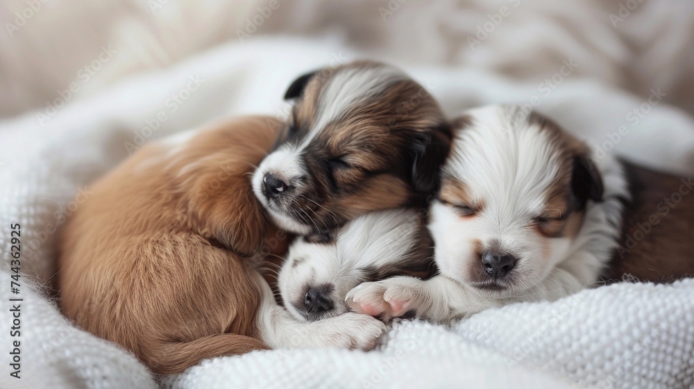 Snuggly Puppies, a litter of newborn puppies cuddled up together on a ...