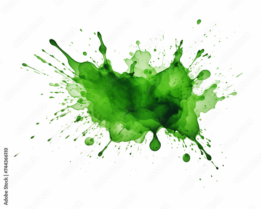 Image of green ink splashes and overlays on a white background. Grunge ...