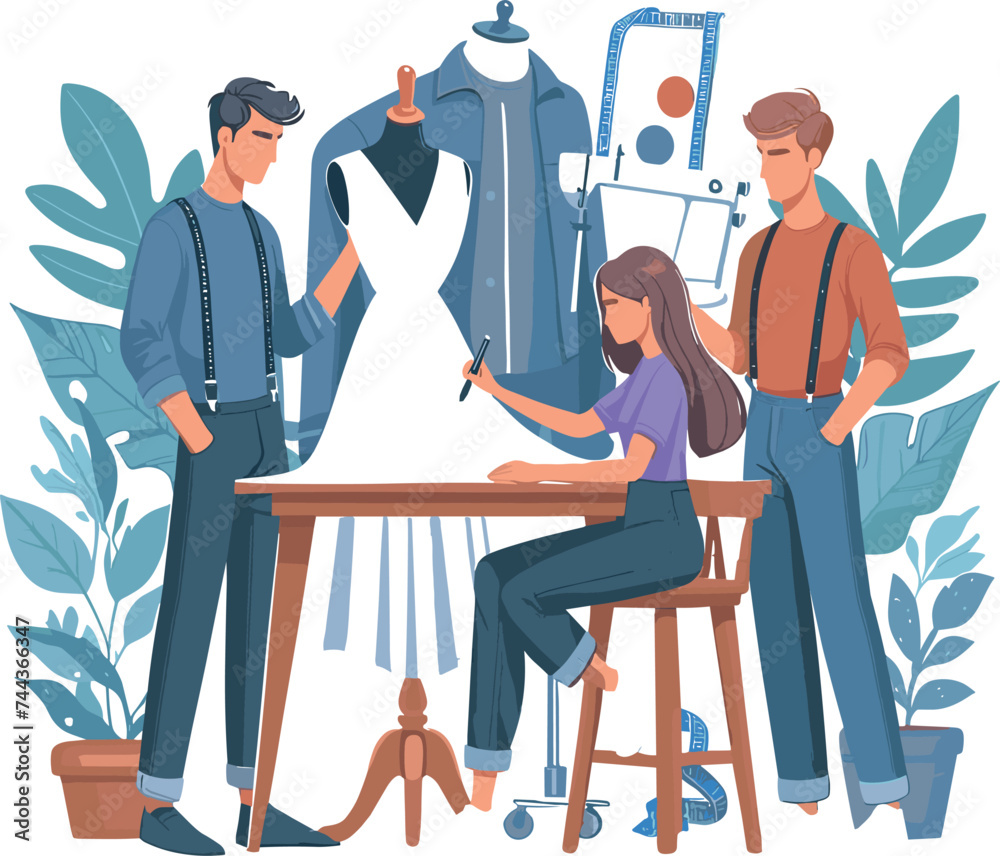 Tailor characters, fashion designer creates new clothes collection ...