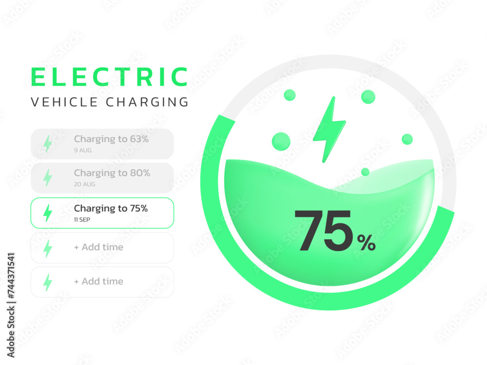 3D Vector Electric Vehicle battery charging display status with EV ...