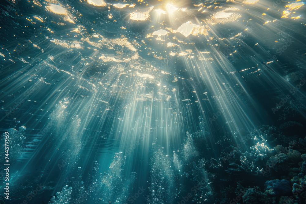 Depth of sea water, the bottom of the sea, the rays of the sun through ...