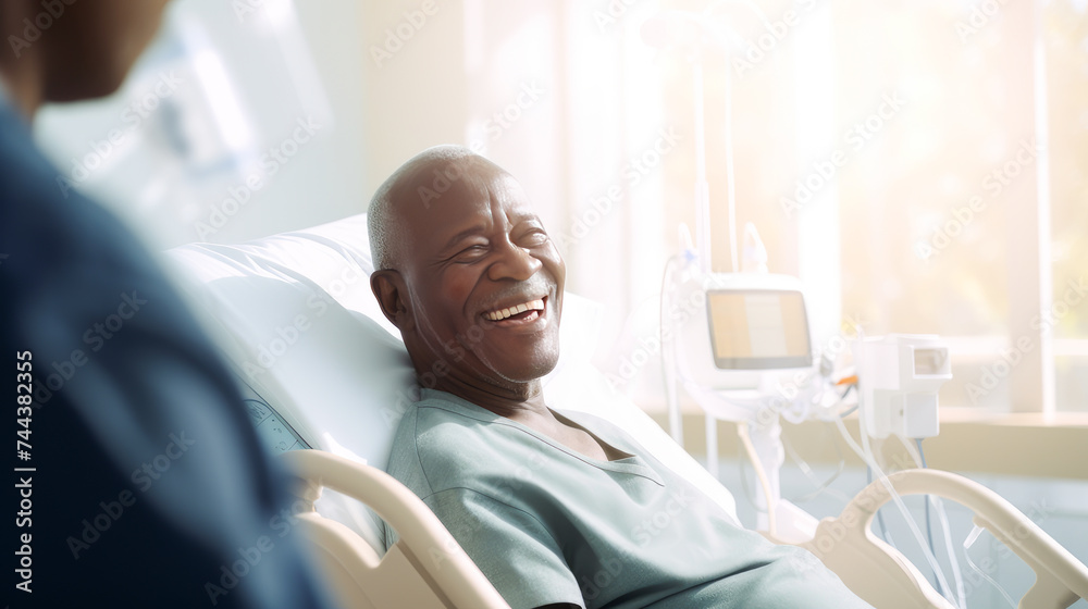 Male patient, elderly dark-skinned African American woman, in a modern ...