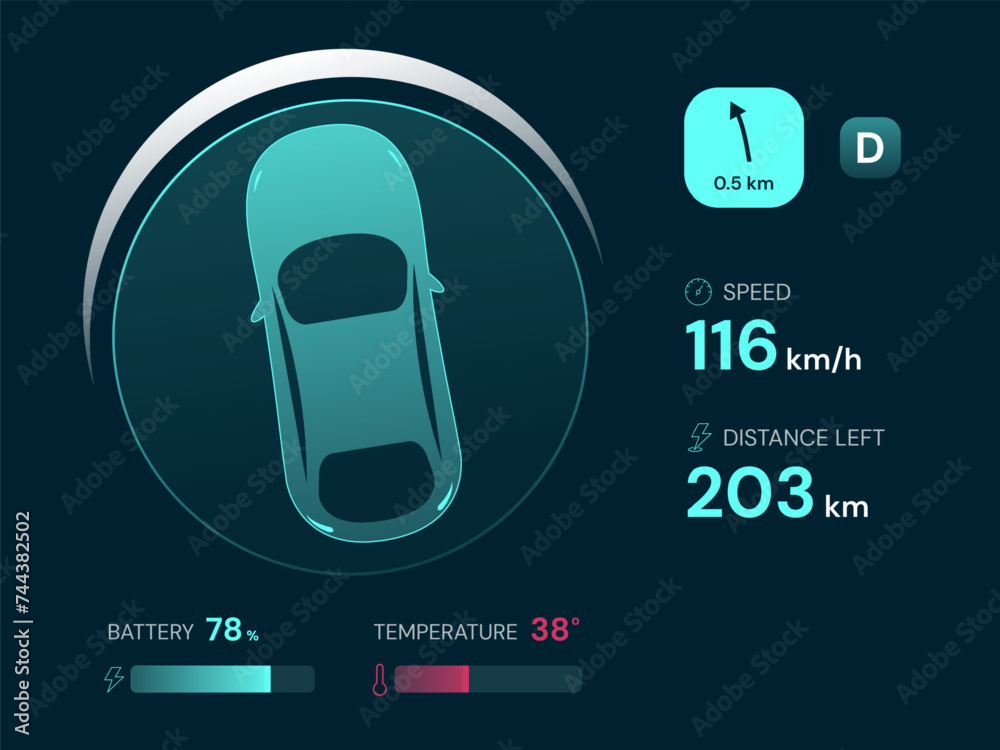 Electric car or electric vehicle navigation system interface hologram ...