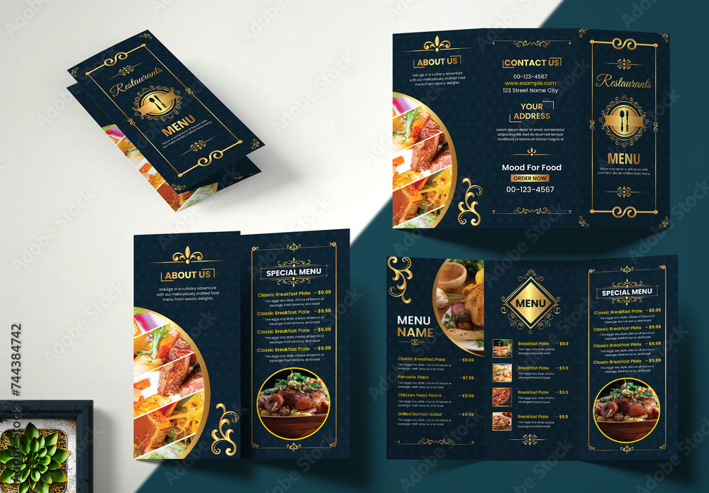 Luxurious Food Menu Trifold Layout Stock Template | Adobe Stock