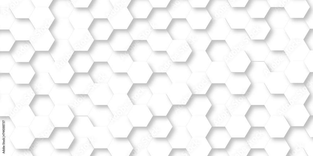 Abstract 3d background with hexagons pattern with hexagonal white and gray technology line paper ...