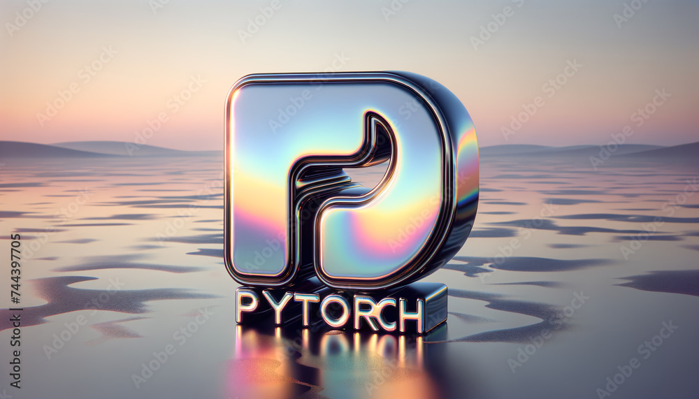 Futuristic PyTorch logo with Y2K aesthetics and digital disintegration ...