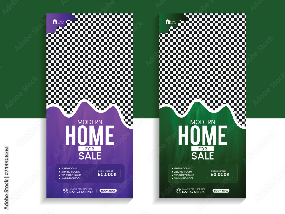 Real Estate modern home sale roll-up banner or cover design template ...