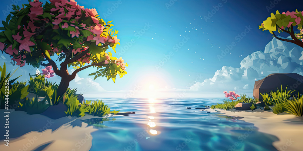 Video game beach, retro graphics beaches sand ocean vintage style ...