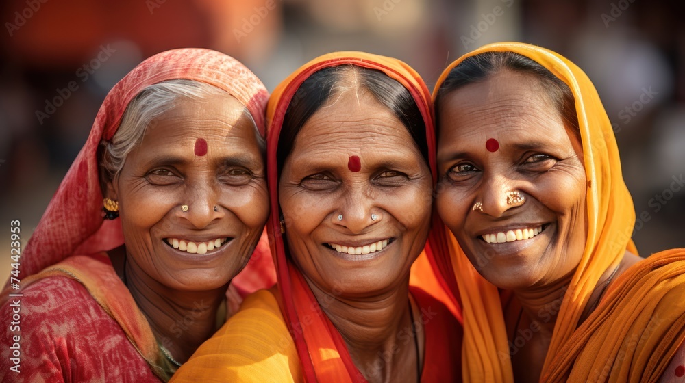 Indian people happy concept,Three indian women giving expression ...