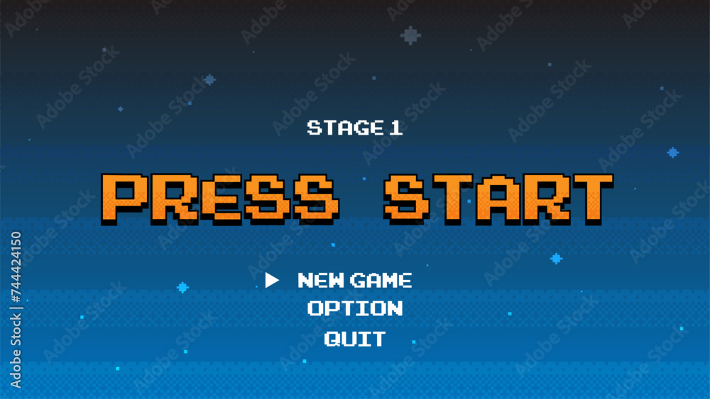 PRESS START .pixel art .8 bit game.retro game. for game assets in ...