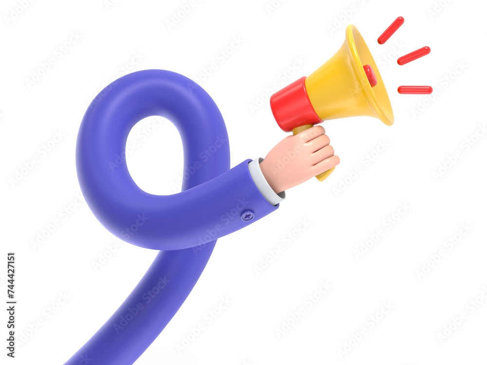 Transparent Backgrounds Mock-up. 3d hand holding yellow megaphone ...