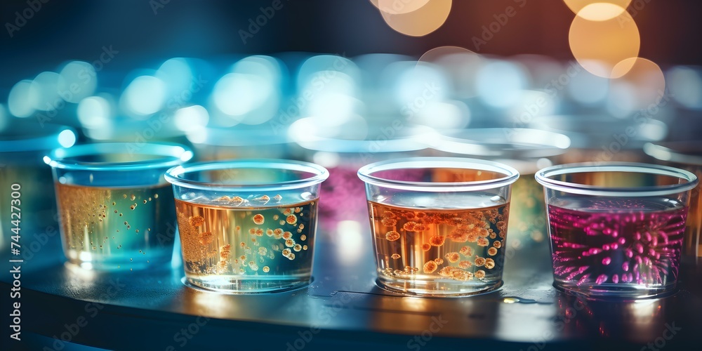 Mold and bacteria cultures growing in scientific laboratory Petri ...