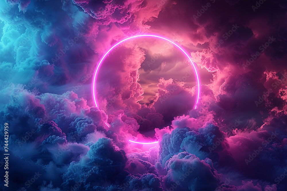 Neon circle, Neon glitter circle of light shine sparkles and Neon spark ...