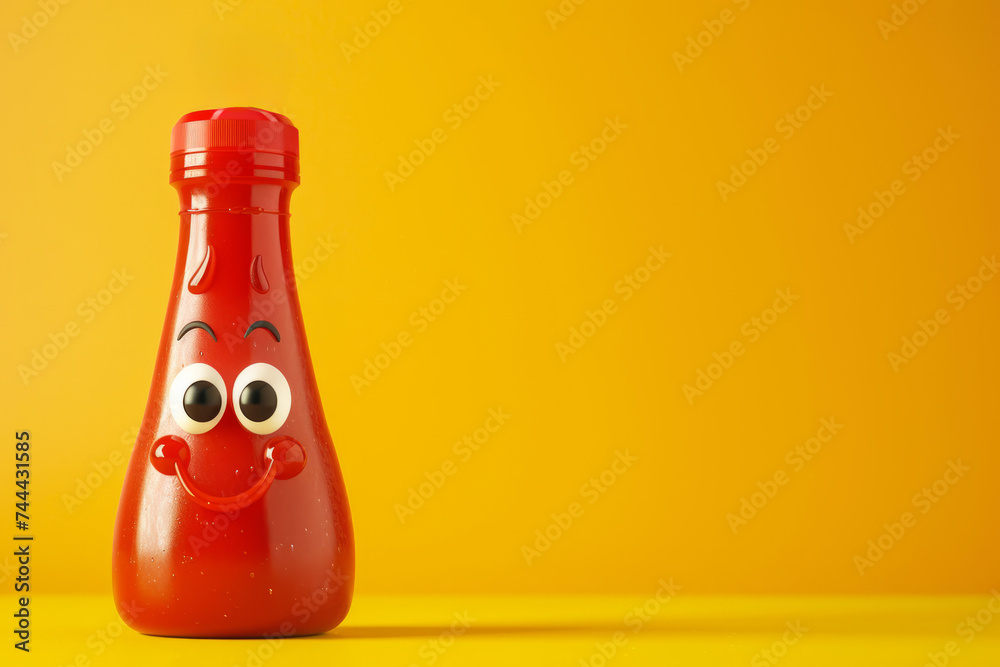 adorable cartoon character ketchup bottle with big eyes. on an isolated ...