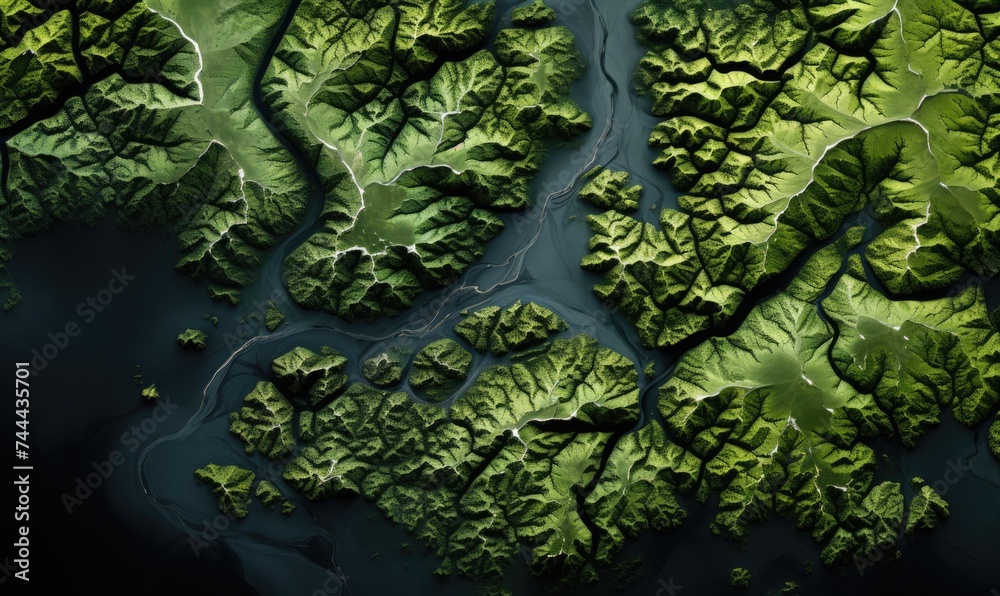 forest through which the river flows, top view - 3D map Stock ...
