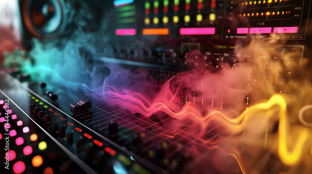 The sound wave on the audio equipment control, entertainment concept ...