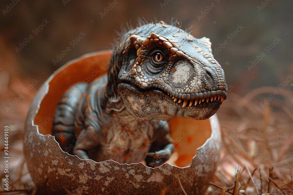 Newly hatched Tyrannosaurus Rex cub emerges from its cracked dinosaur ...