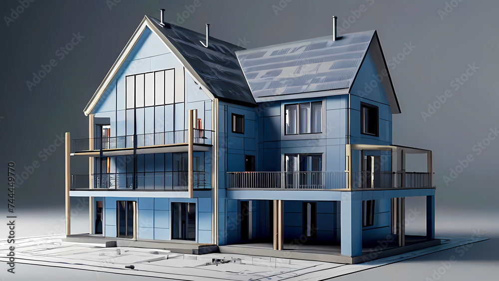 The close up conceptual image of a tiny architectural house 3d model ...