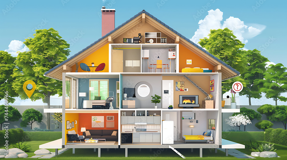 nice house with an interior view, house cross-section floating AI Image ...