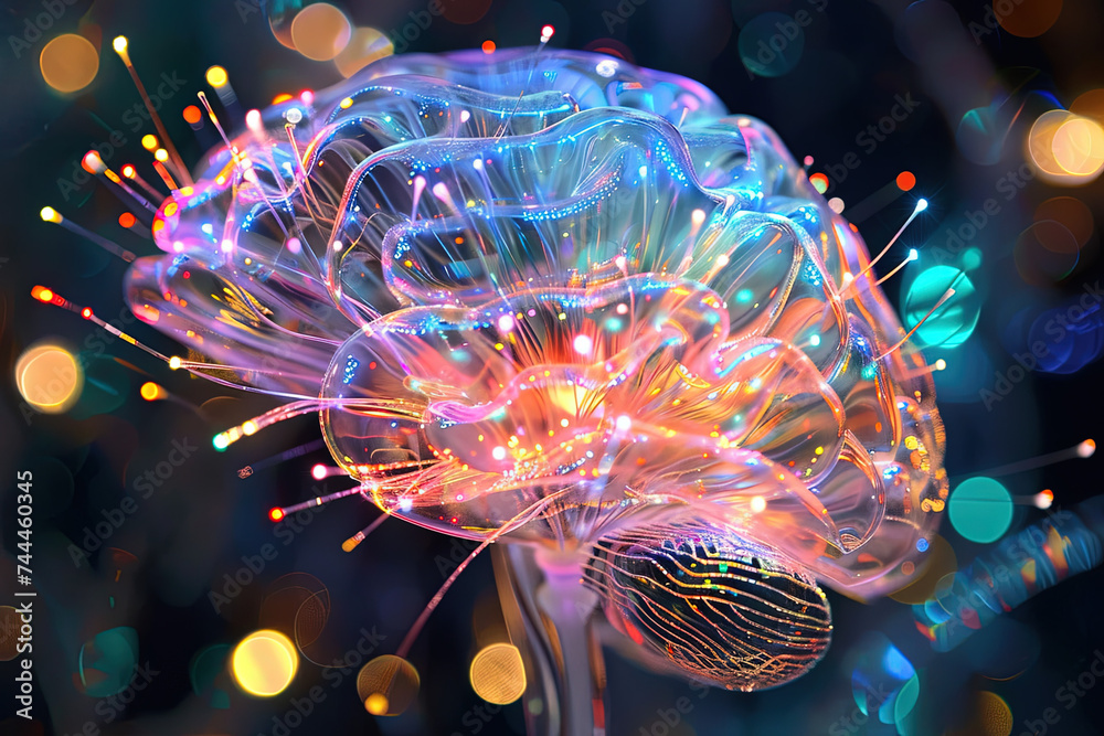 Fibre optic brain made of colorful fiber optic cables Stock ...