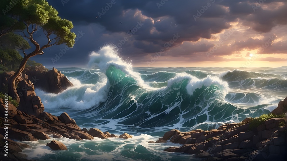 Sea waves sketch. Storm wave, vintage tide and ocean beach storms hand ...