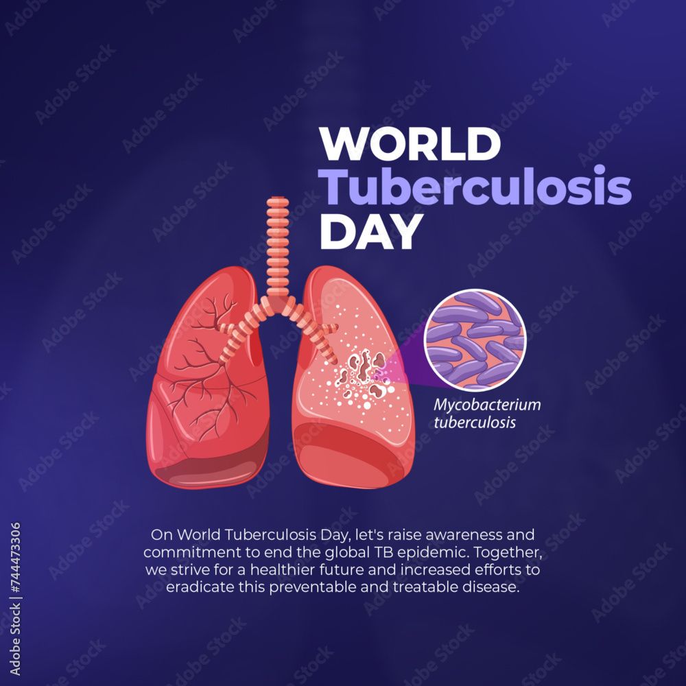 World Tuberculosis Day card with a blue background, featuring lungs and ...