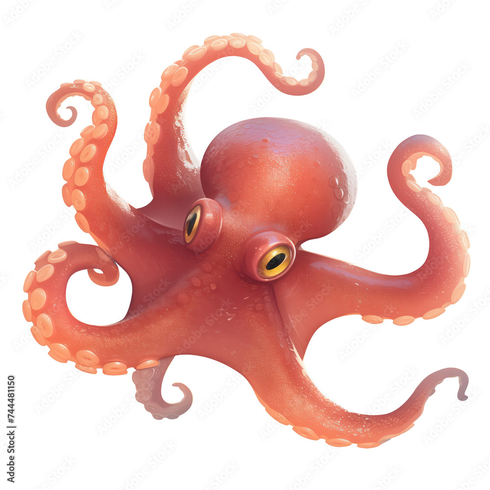 Angry pink octopus. Cartoon-like. Semi realistic illustration ...