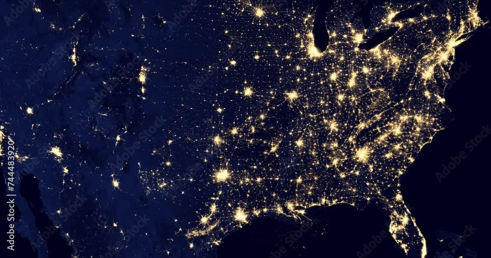 The bright lights of many US cities at night, as seen from an orbiting ...