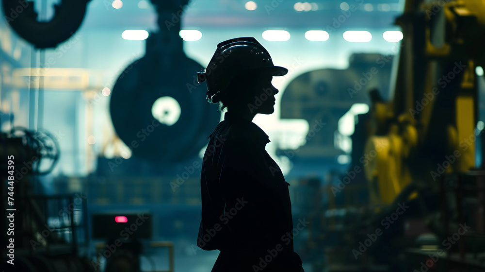 Humanity Amidst Machines: Silhouette of a worker standing against ...