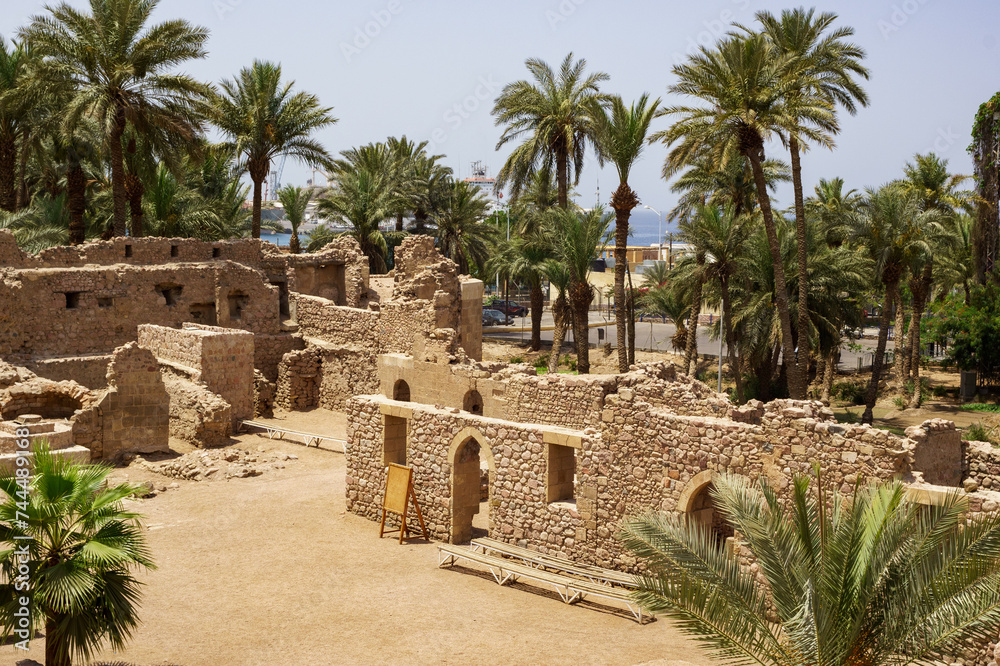 Antick ruins of Aqaba Fortress walls, or Aqaba Castle, Mamluk Castle ...