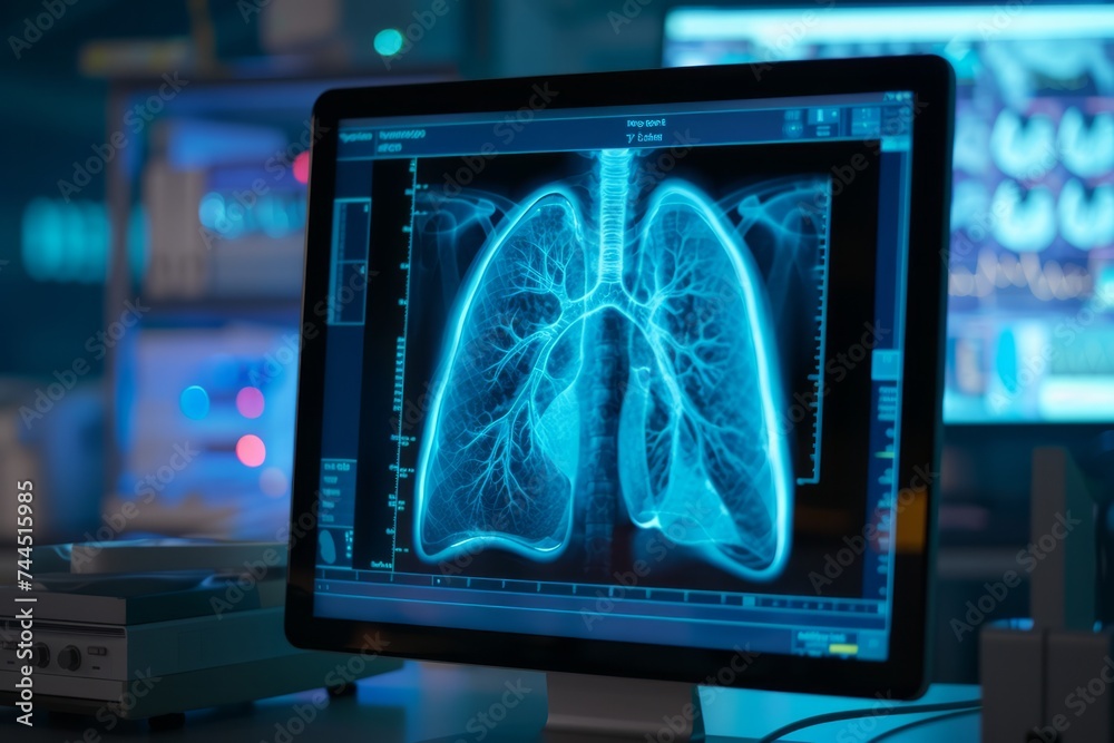 Medical monitor displaying a CT scan of human lungs. Stock Illustration ...