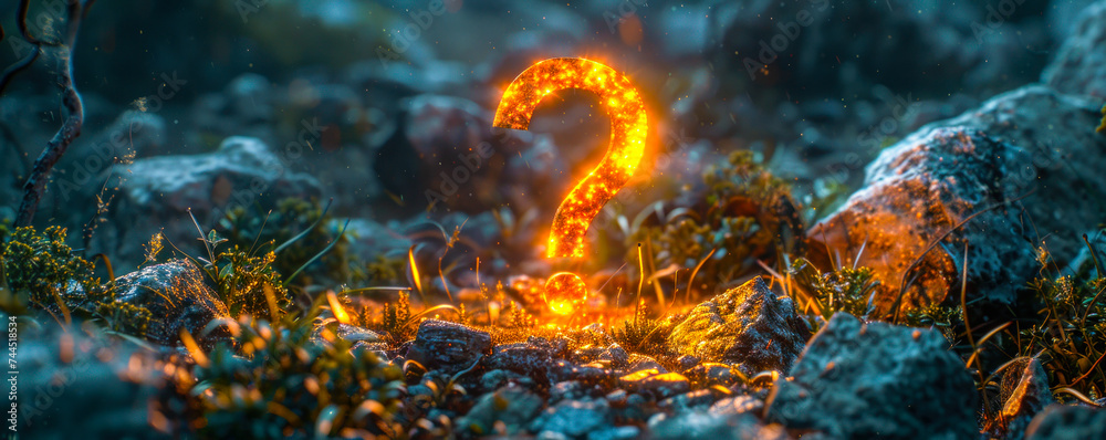 Mystical Glowing Question Mark Imprinted on Earthy Ground Signifying ...