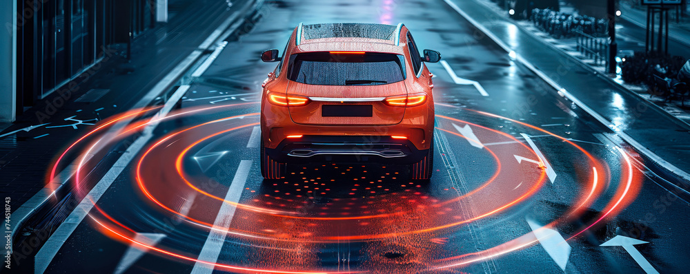 Autonomous vehicle technology and smart mobility concept with a car and ...