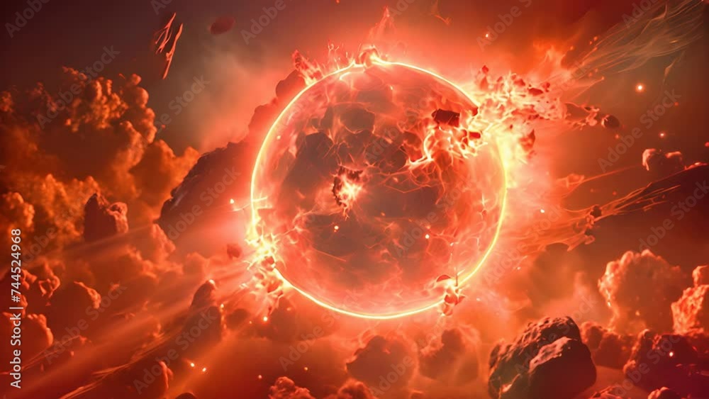 Colossal sun radiating fiery energy, surrounded by intense and dynamic ...