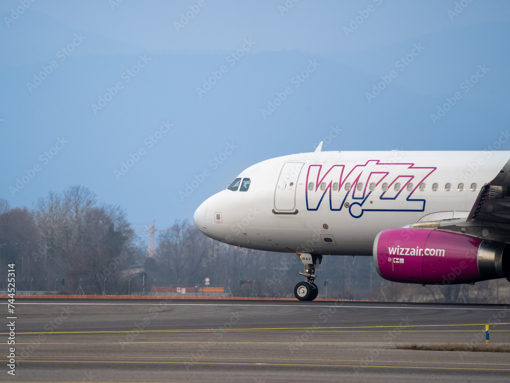 Wizzair Airbus A320 is taxiing at BGY Milano Bergamo international airport Stock Photo | Adobe Stock