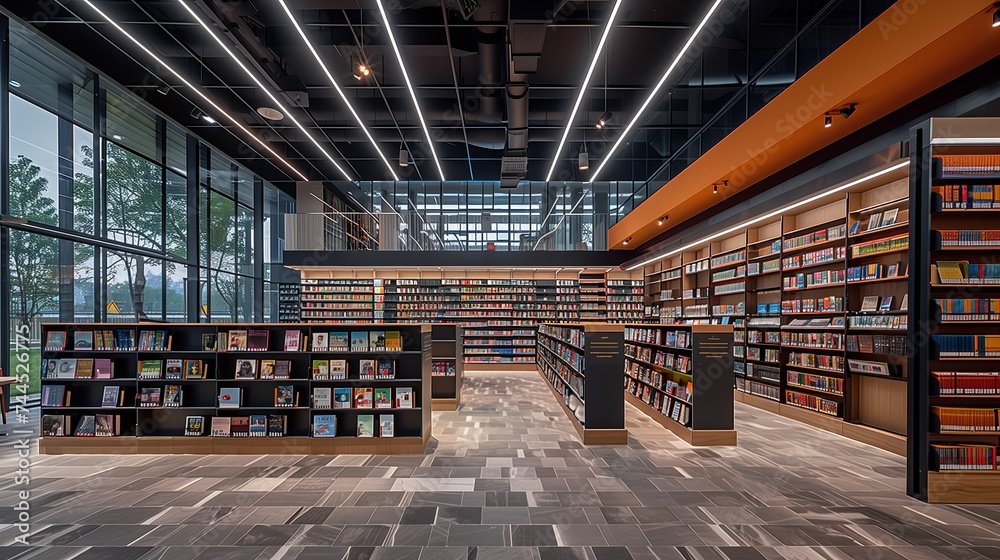 Modern Library, rows of books at a library, Bookshelves in the library ...