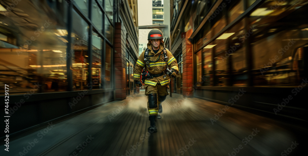 a dedication of a firefighter rushing into action, donning protective ...
