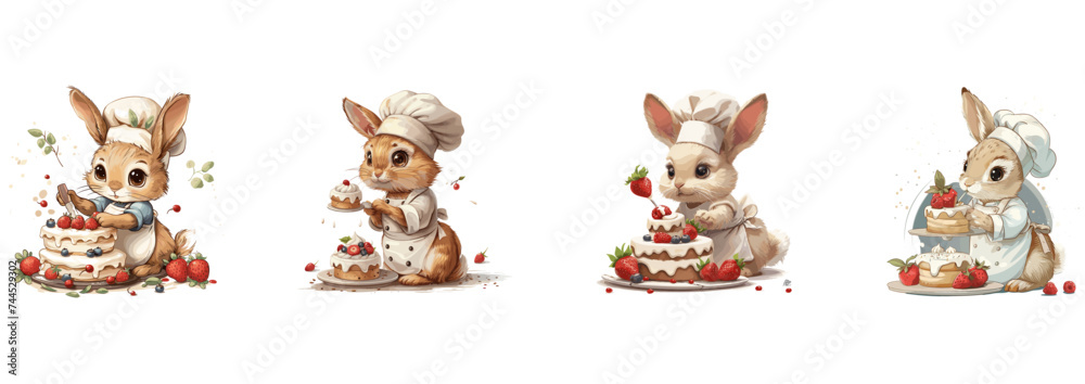 Rabbit vector. Pastry Chef Rabbit Decorating Cakes, Culinary Artist ...