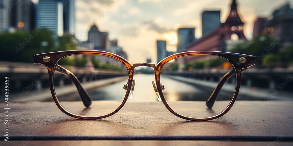 Vision Correction Symbolized by Glasses on a Bridge Railing. Concept ...