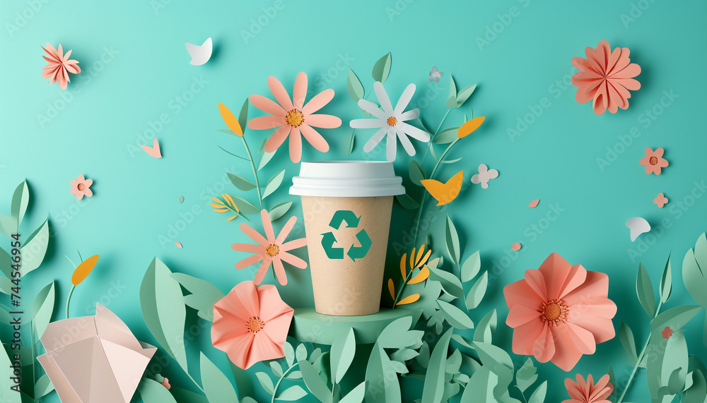 A whimsical yet minimalist paper cut scene featuring a paper cup ...