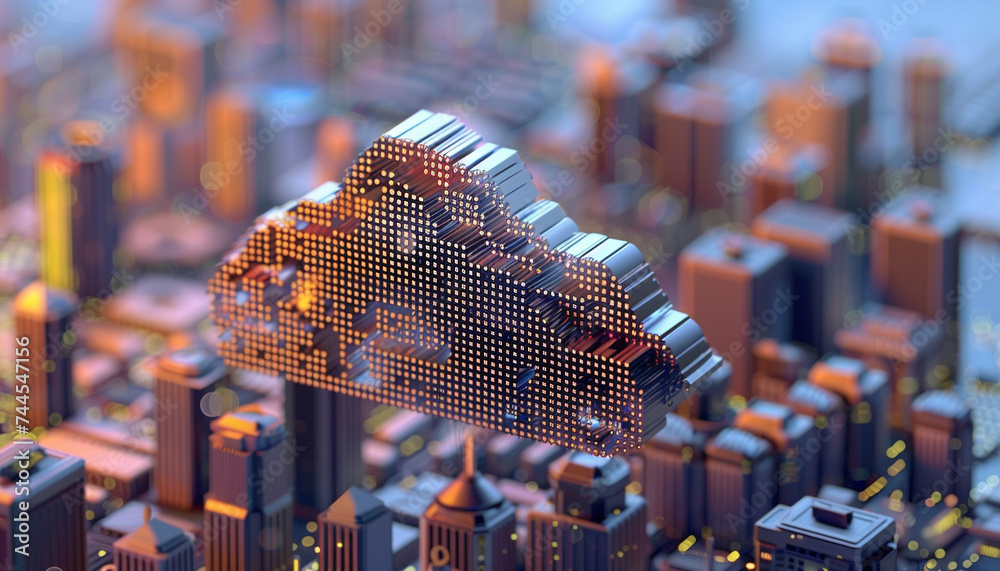 close up of a cloud symbol composed of binary code and digital elements ...
